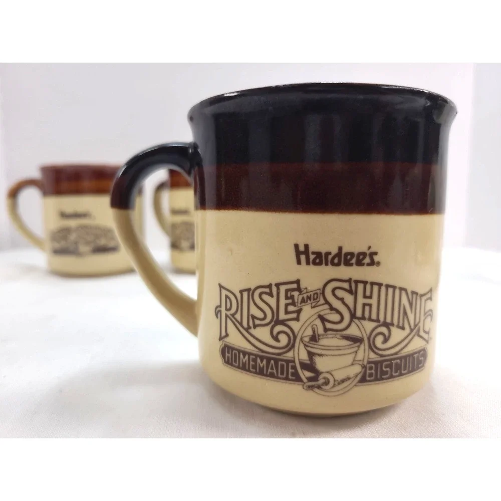 Hardee's | Dining | 3 Hardees Coffee Mugs Brown Vintage 989 Rise And ...